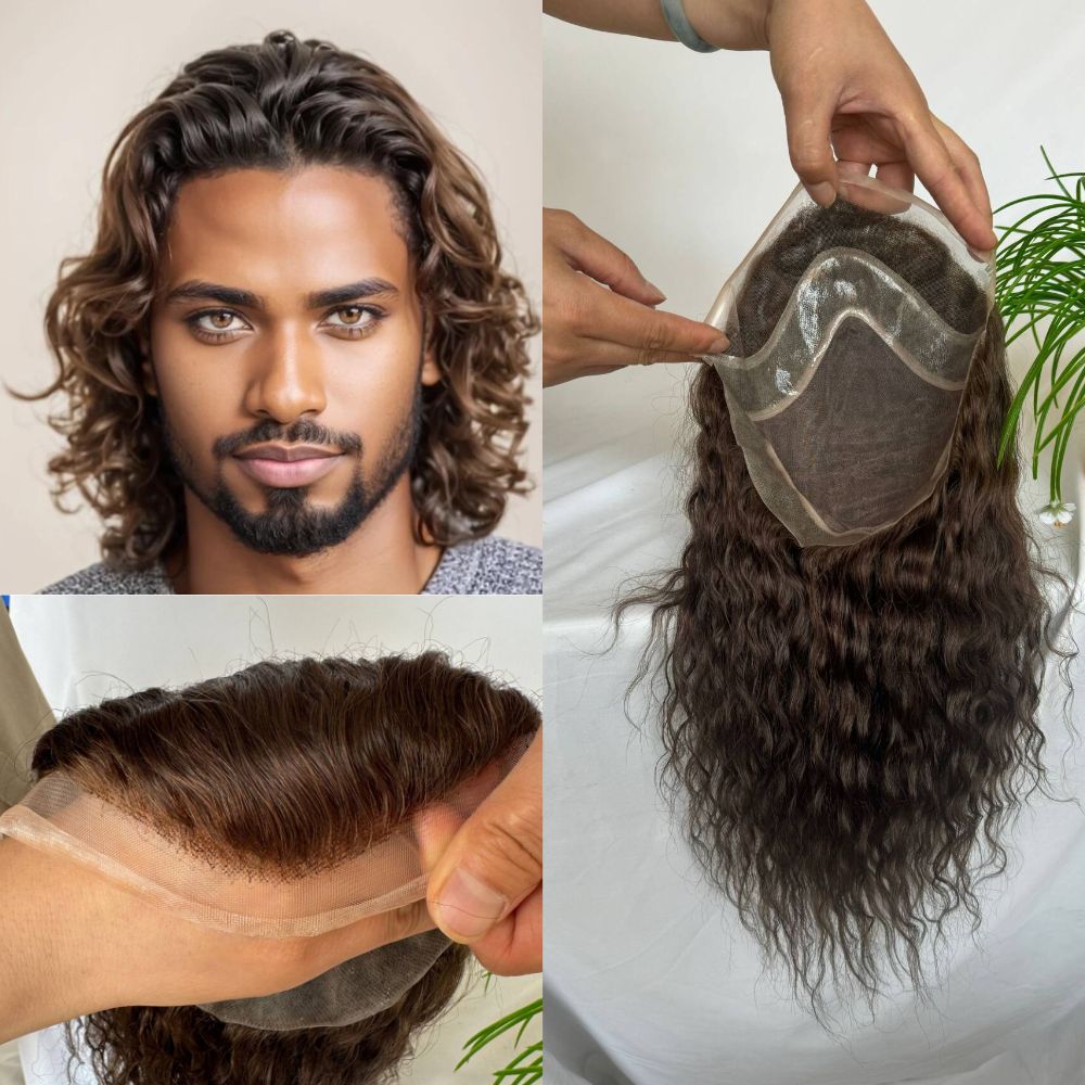 12" Men's Toupee Mono Lace with PU Hair for Men 100% Human Hair 8x10 ...