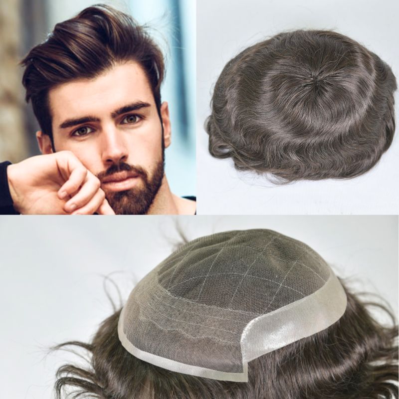 Men Toupee 100% Human Hair Male Wigs for Men Thinner Swiss Lace with ...