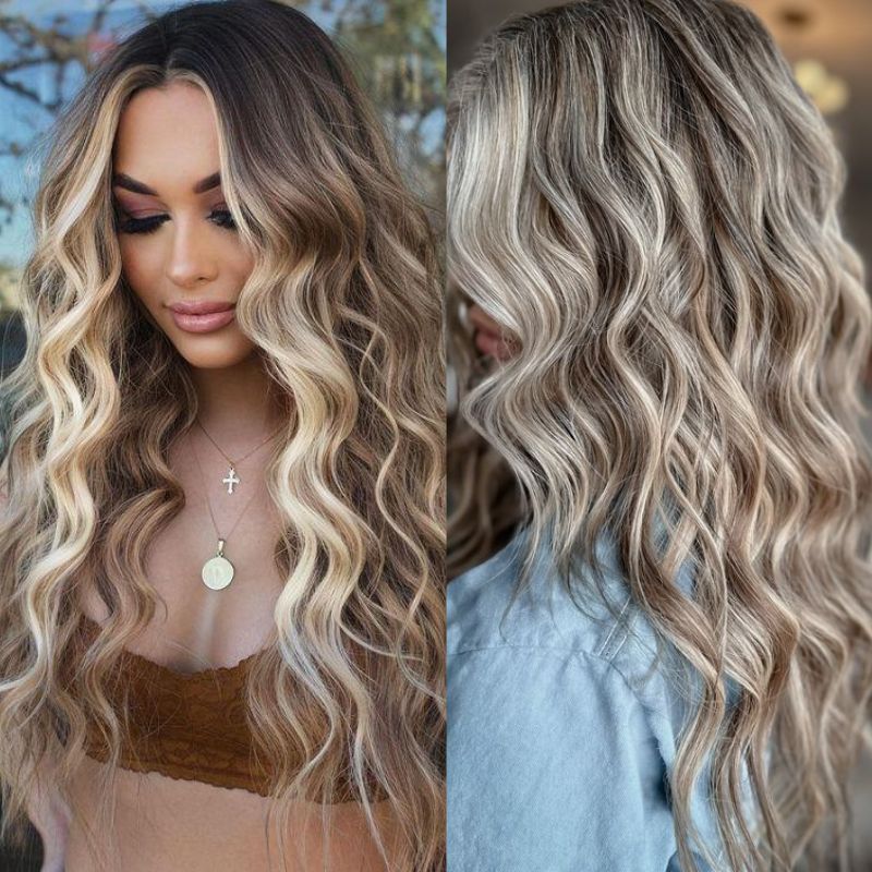 High-quallity 12A Human Virgin Hair Wavy Ombre Brown Highlight Light ...