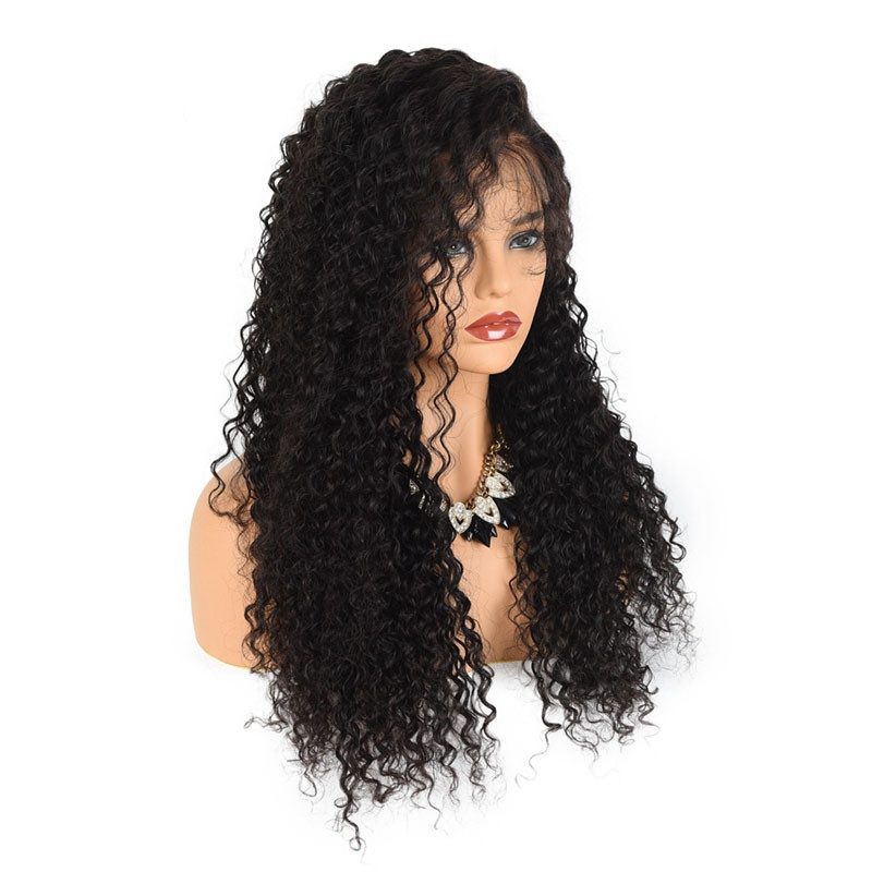 300% Density Deep Curly 7A Brazilian Human Hair Wigs Lace Front Human ...