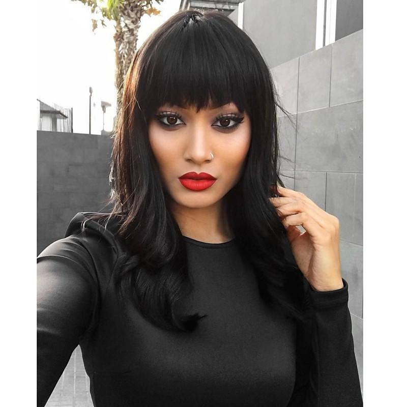 Full Lace Wig Bob Layered Haircut Middle Part style Brazilian Hair Body ...