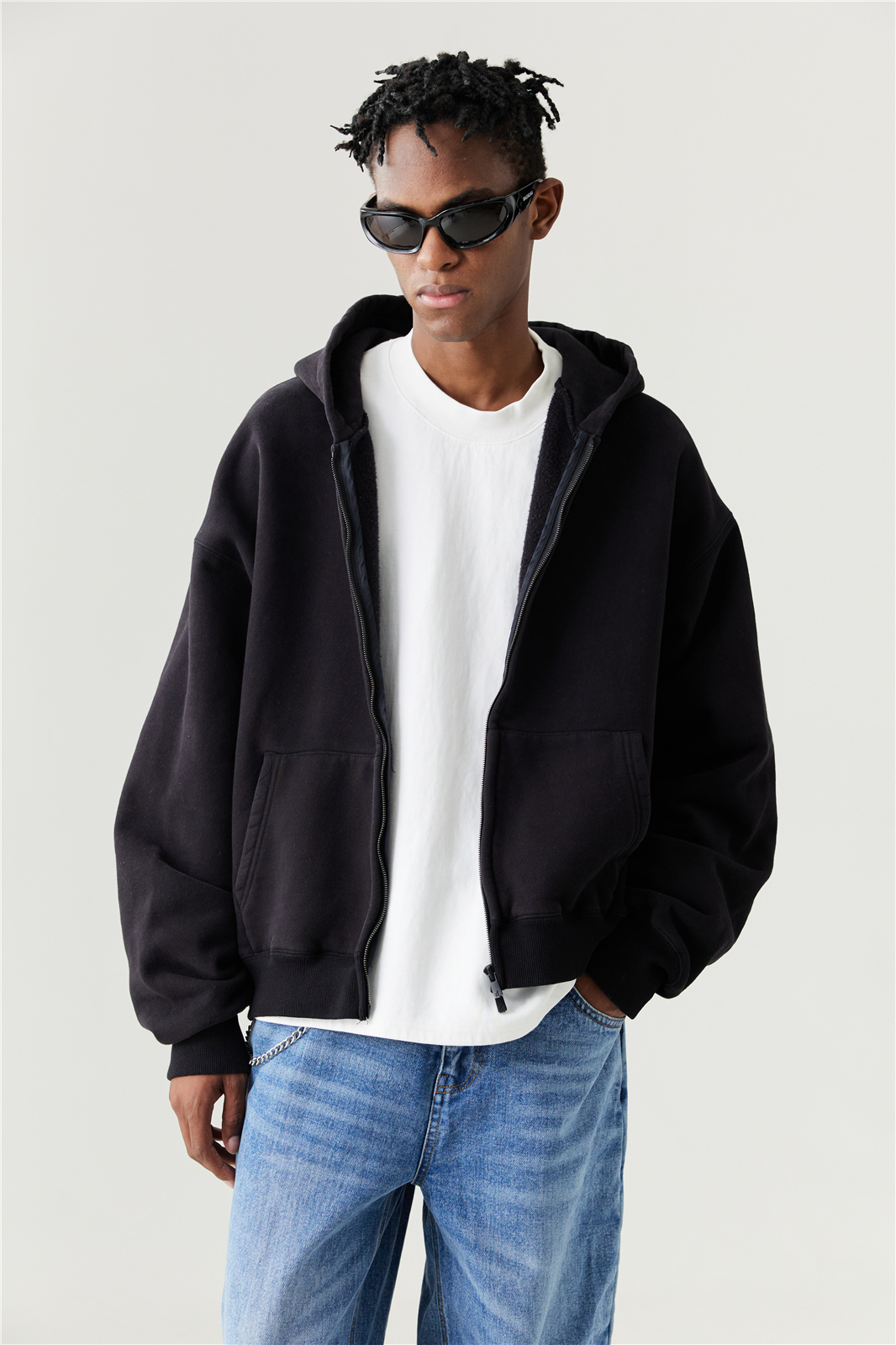 550gsm cropped blank zip up hoodie
