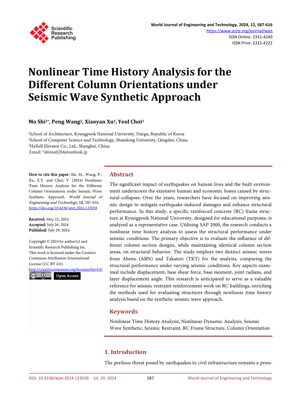 Nonlinear Time History Analysis For The Different Column Orientations Under Seismic Wave