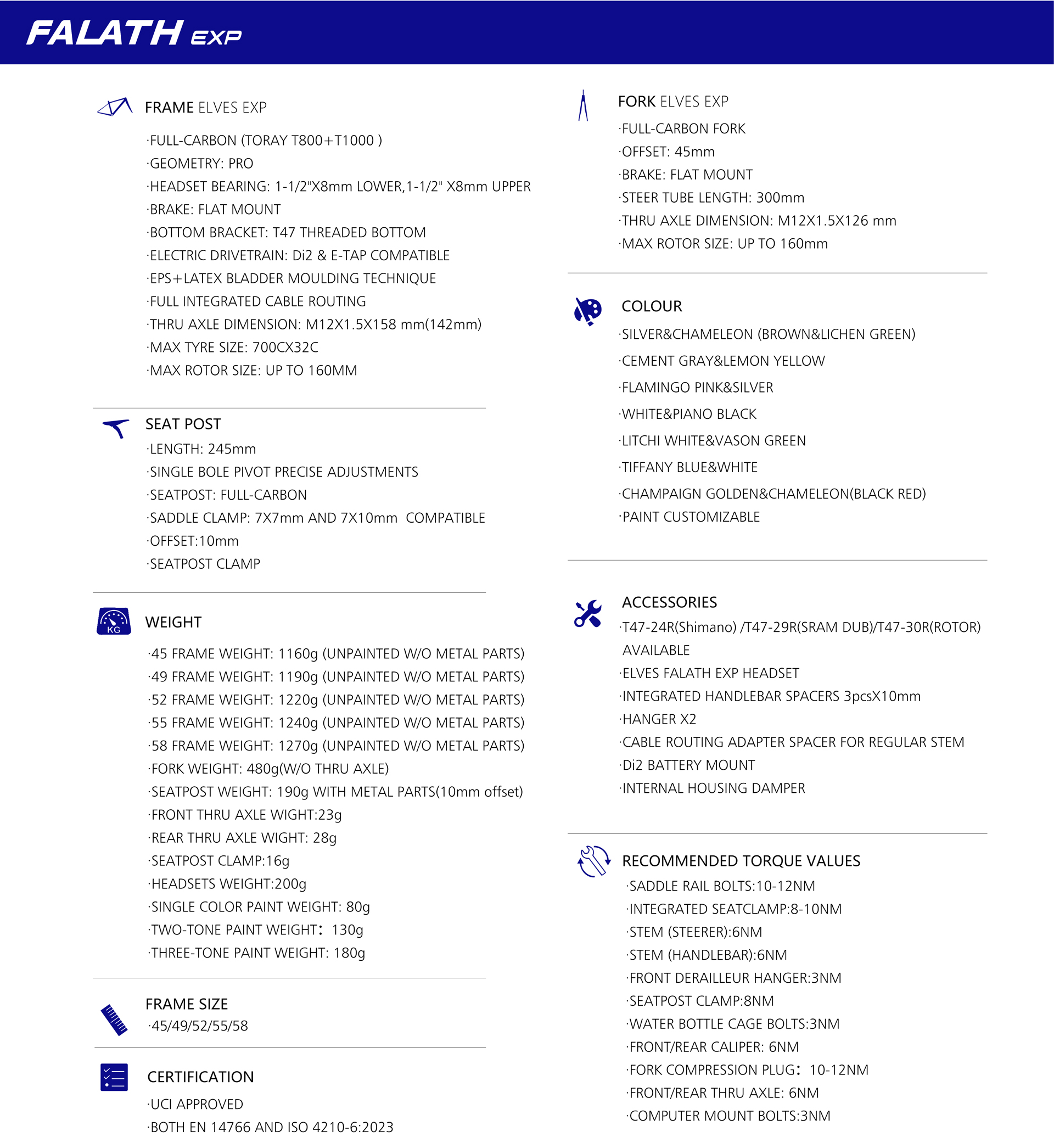 ELVES Falath EXP Carbon Road Disc Framesets UCI Approved