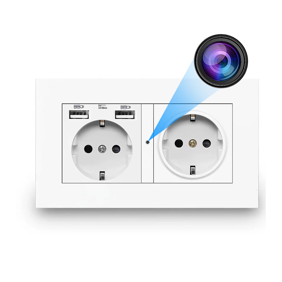 Dual USB EU Stardard Socket Base Wifi Camera HD Wall Outlets Wireless ...