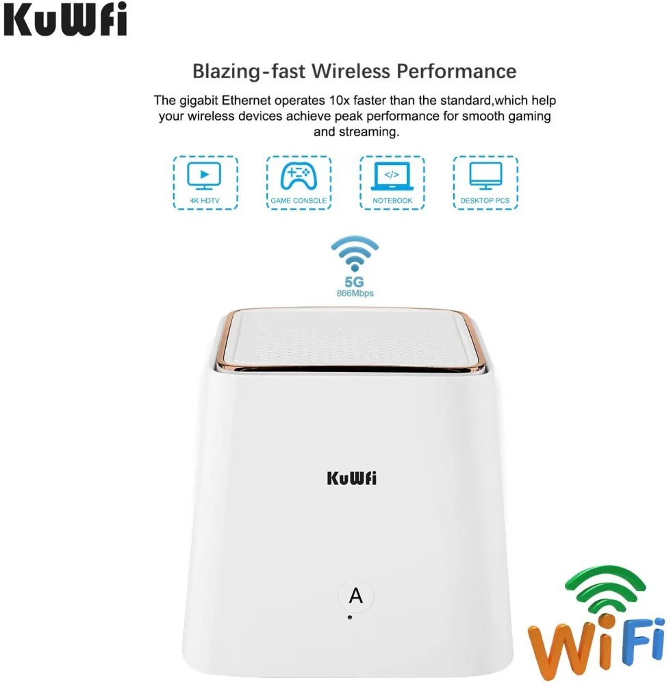 KuWFi Whole Home Mesh WiFi System Dual Band 1.2Gbps High Performance ...