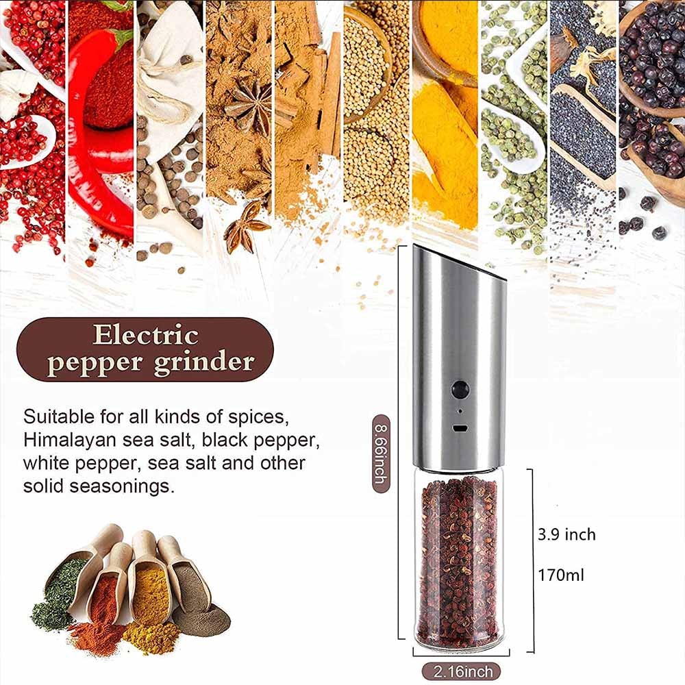 Electric Salt/Pepper Grinder USB Rechargeable Eletric Pepper Mill ...
