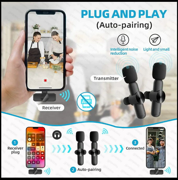 Wireless Lavalier Microphone Portable Audio Video Recording Mini Mic ...