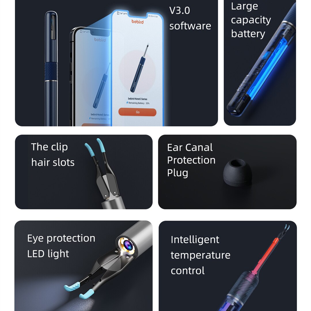 New Bebird Note5 Pro Smart Visual Ear Sticks Endoscope Tweezers High Precision Earpick Mini ...