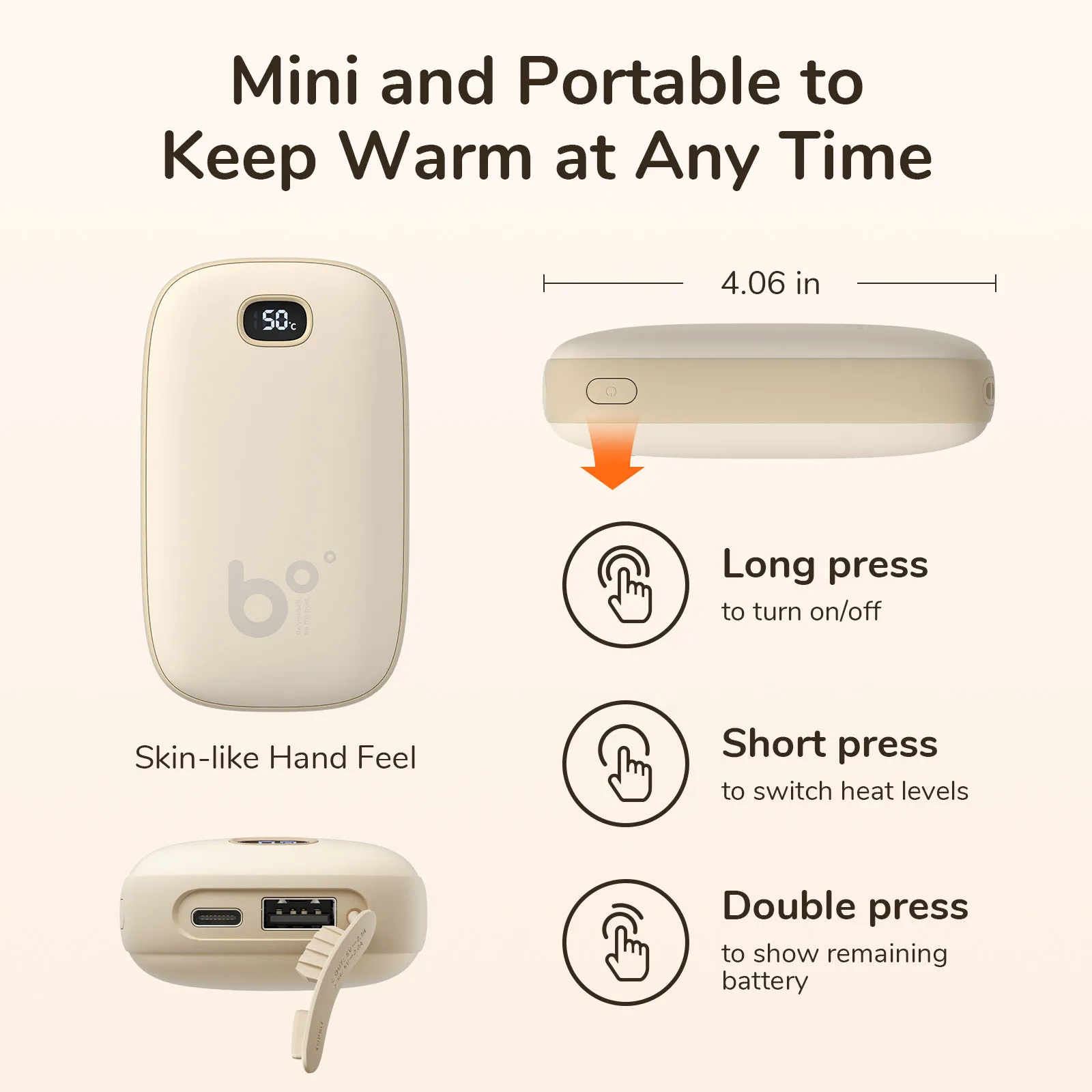 NEW JISULIFE Hand Warmers Rechargeable 3S Instant Heat USB Power Bank ...