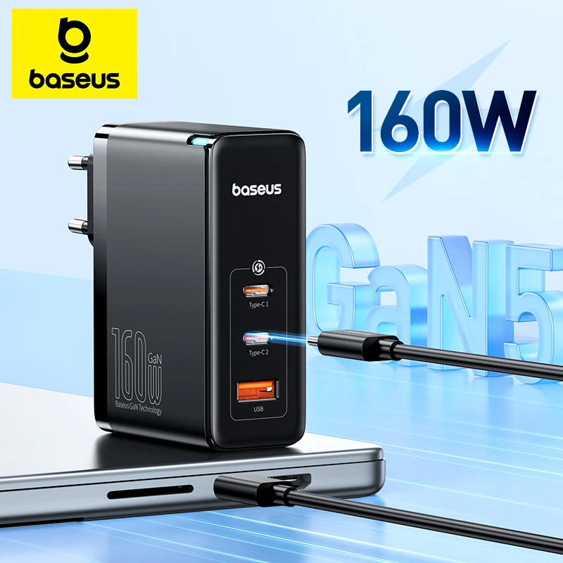 New Baseus 160W GaN Charger Fast Charger For Laptop Tablet iPhone 15 14 ...