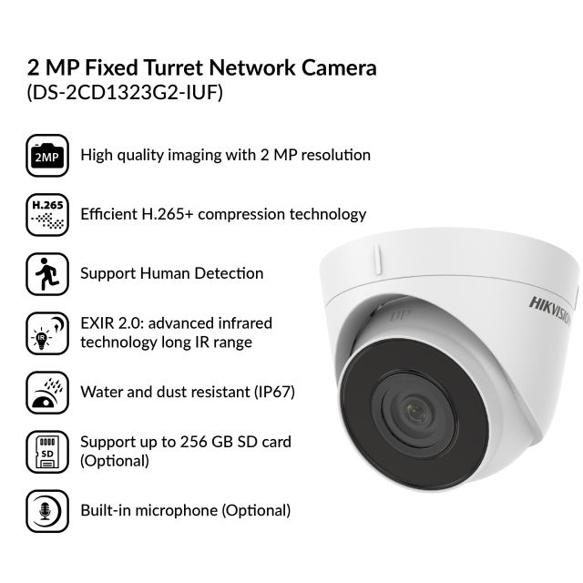 2MP Build-in Mic Fixed Turret Network Camera | DS-2CD1323G0-IUF