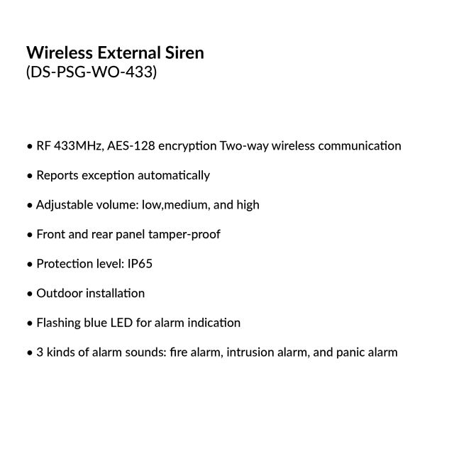 Wireless external siren | DS-PSG-WO-433