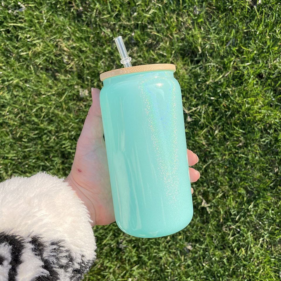 16oz Rainbow Shimmer Iridescent Glitter Sublimation Beer Glass Can 5 ...