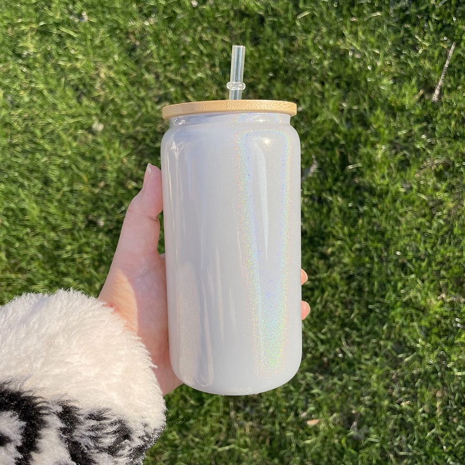 16oz Rainbow Shimmer Iridescent Glitter Sublimation Beer Glass Can 5 ...