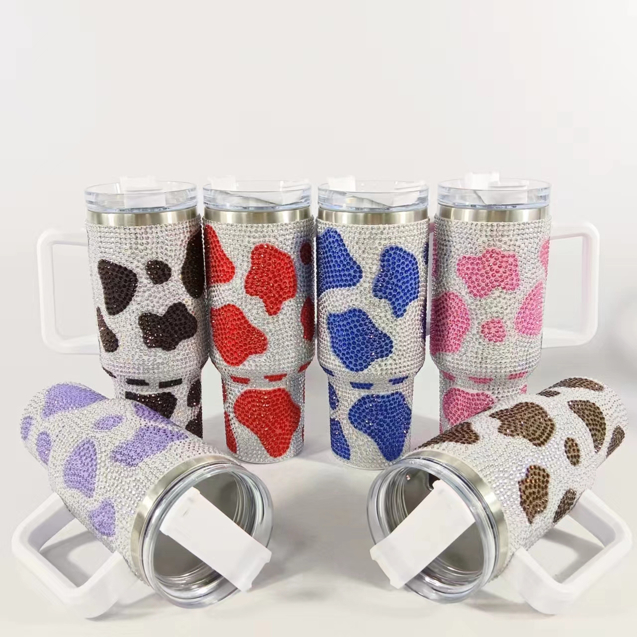 40OZ rhinestone cow print