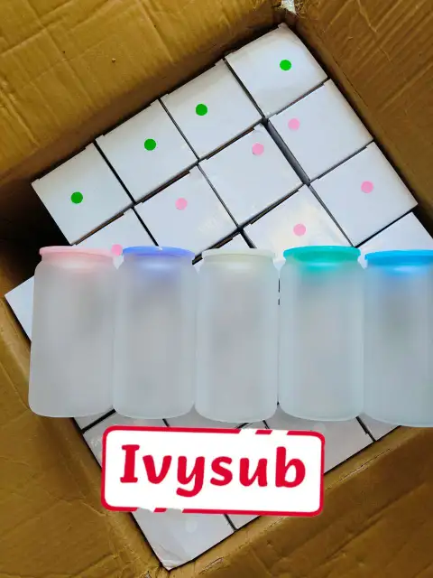 Sublimation 16oz glass libby cups with colorful lids, 5 color mixed