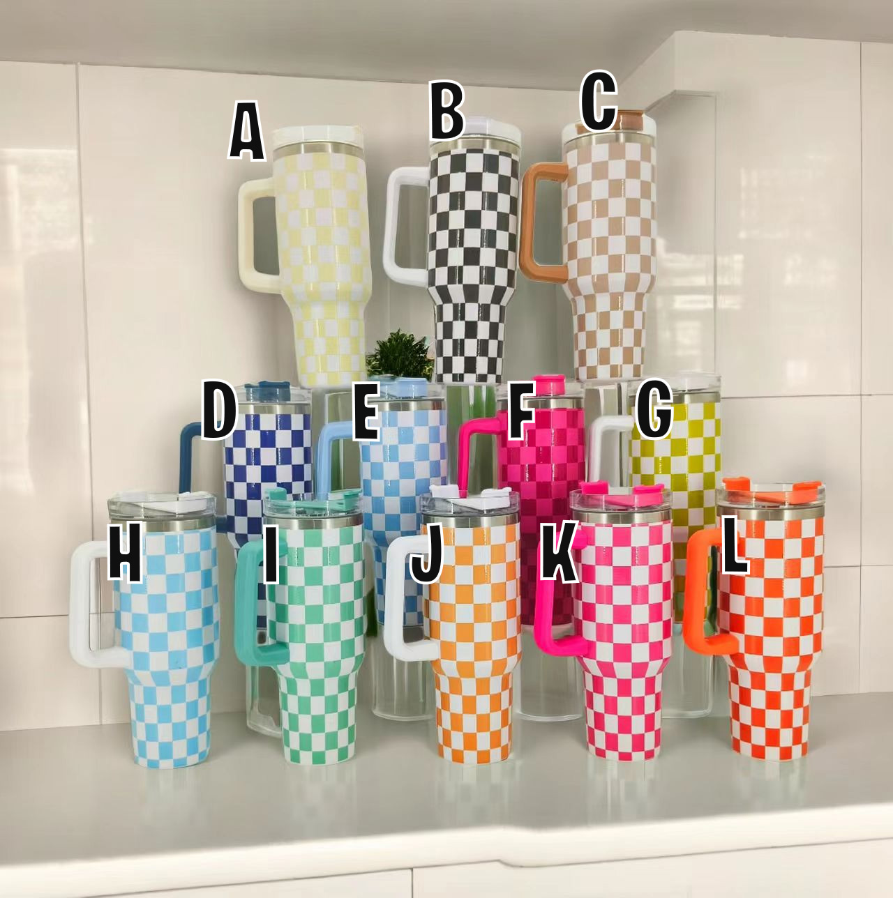 40oz grid tavel handle lid mugs