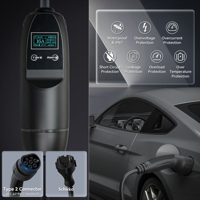 Type 2 Portable EV Charger For All Type 2 EVs With Schuko Plug 5M Cable ...