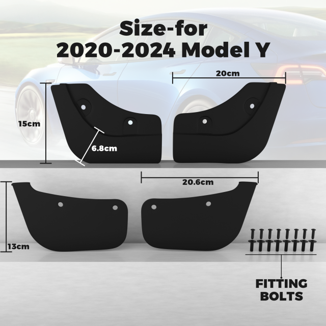 Mud Flaps (2020-2024) for Tesla Model Y - 4-Piece Set, No Drilling