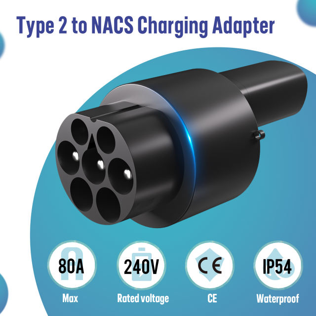 Type 2 to NACS Adapter for Tesla, 80A/240V