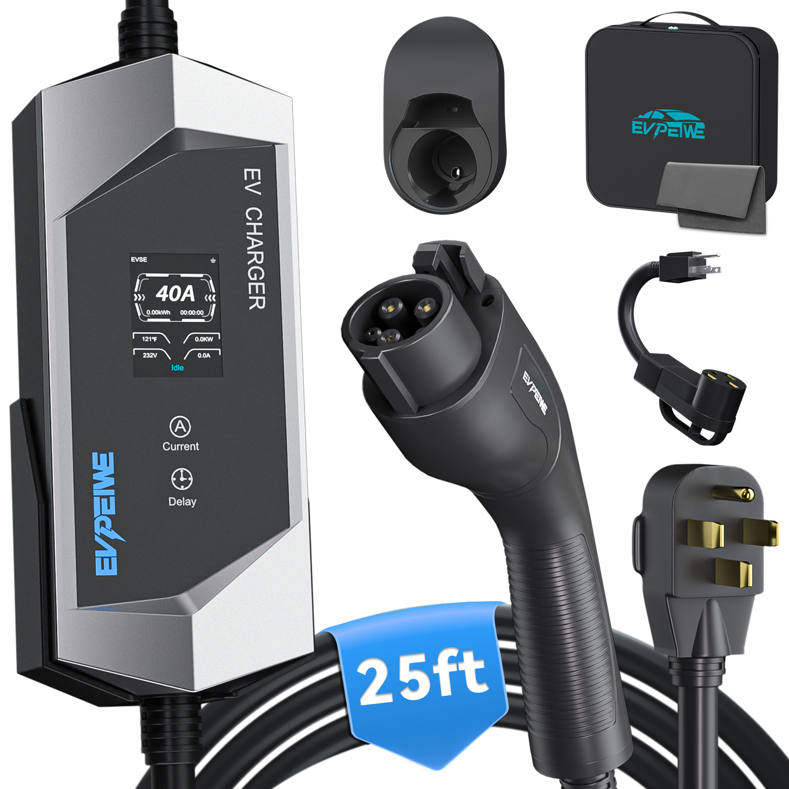 J1772 Portable EV Charger 40A For All J1772 EVs With NEMA14-50/5-15 ...