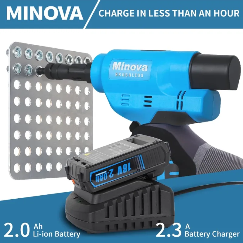 MINOVA KD-04X Electric Brushless Rivet Nut Gun Set with Case (Cordless ...