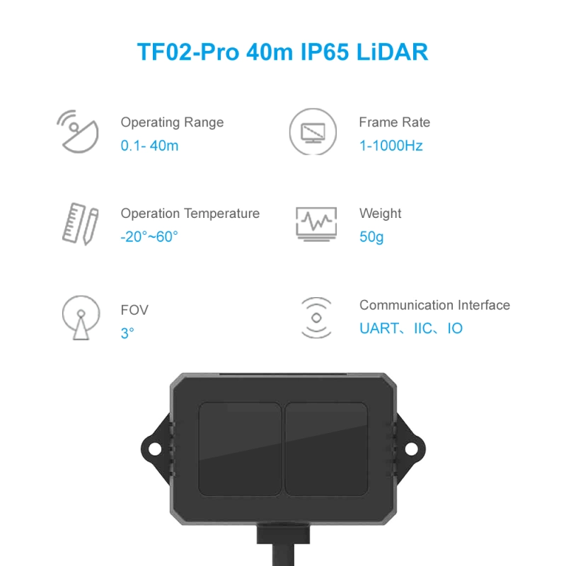 Benewake TF02-Pro - 40 Meters, UART/I2C, IP65, 1000Hz, TOF, Single Point, Indoor/Outdoor/Robot ...