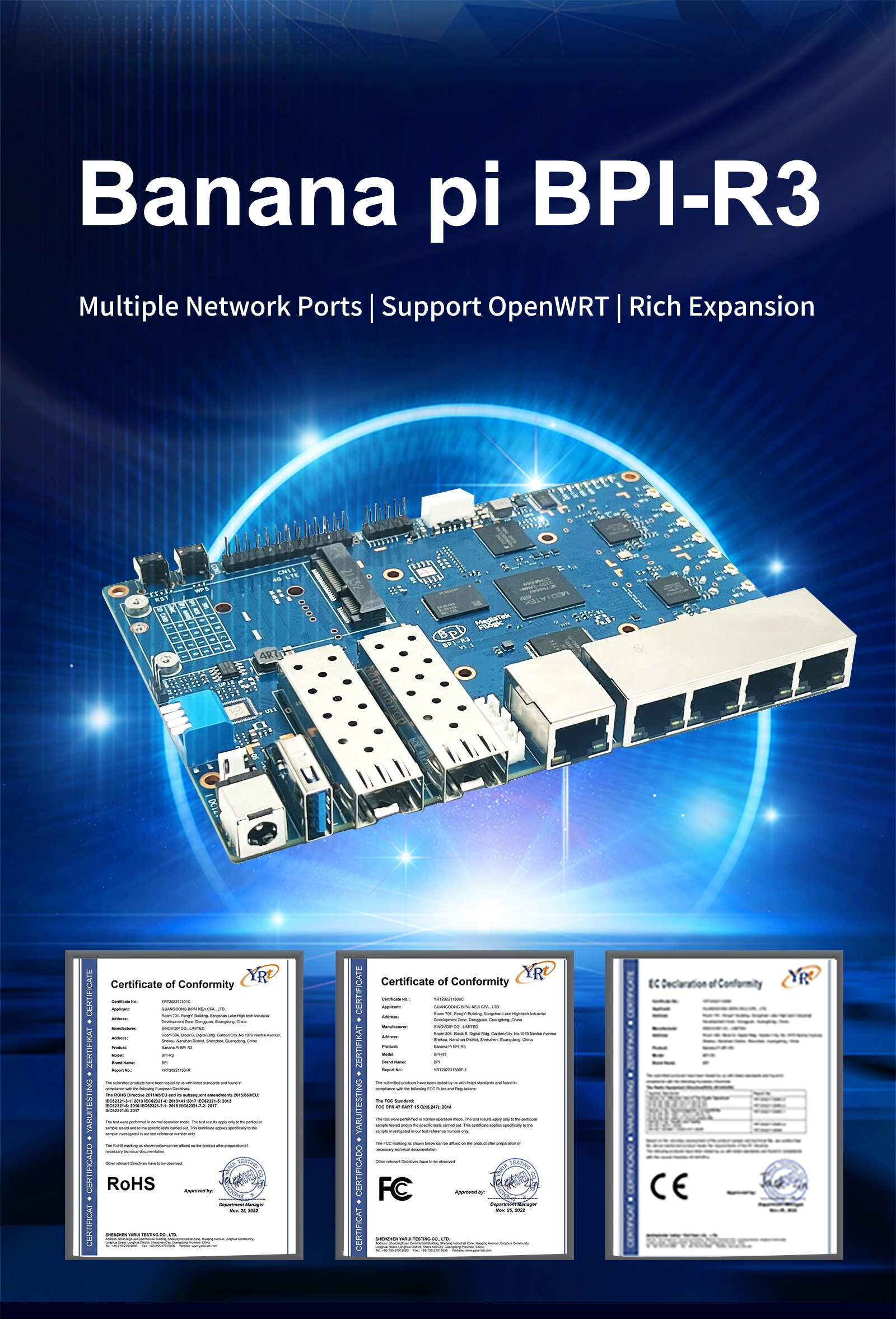 Banana Pi BPI R3 OpenWRT Router - 2G DDR RAM 8G eMMC MediaTek MT7986 ...