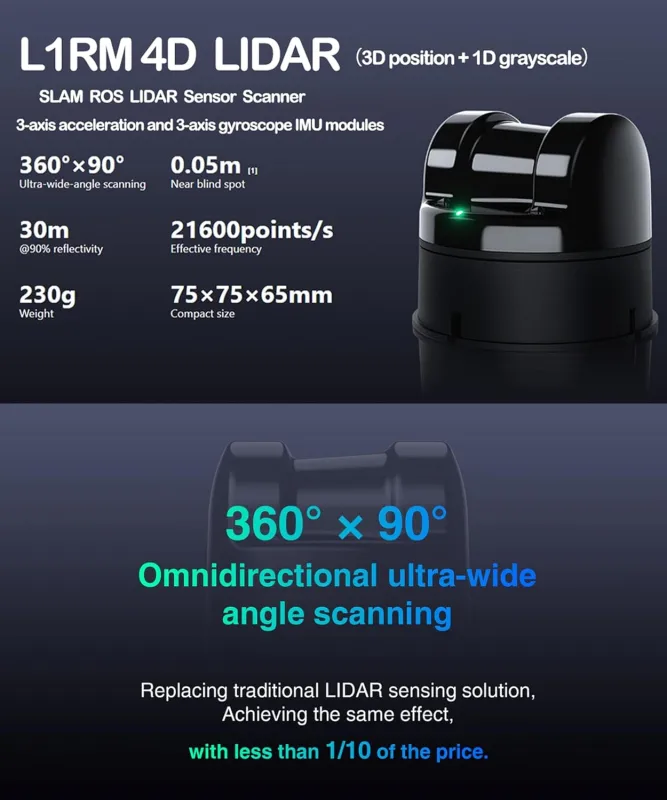 Unitree L1 4D 3D Lidar - 360° × 90° Omnidirectional ultra-wide angle ...