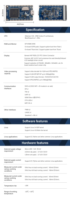 Sipeed Licheepi Zero Allwinner V3S SoC Mini linux board