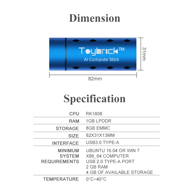 Toybrick TB-RK1808S0 AI Compute Stick RK1808 NPU Processor for deep Learning