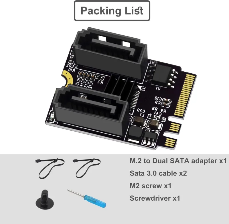 M.2 A+E to SATA 3 .0 Adapter, 2 Port - JMB582, WIFI CNVio Port, PCIE 3. ...