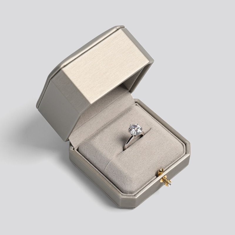 Luxury custom pu leather engagement ring box,Octagonal shape box