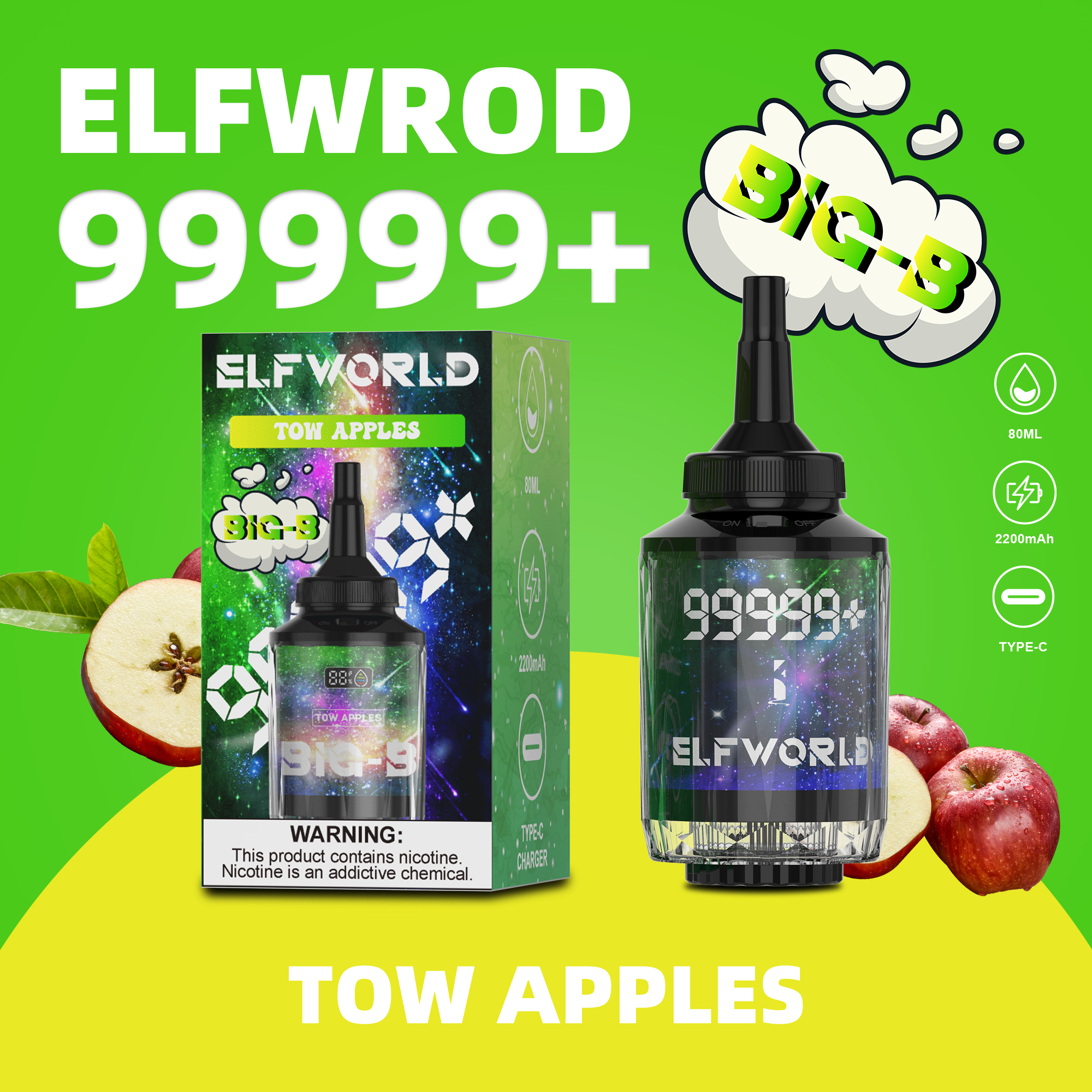 ELFWORLD BIG-B 100000 PUFFS E-HOOKAH HEAD AND DISPOSABLE VAPE DEVICE ...