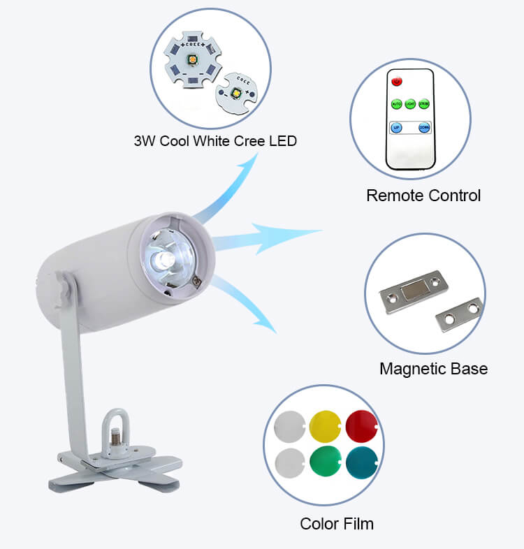 Battery Operated Pinspot Cool White Remote Control Magnetic LED Pin Spot