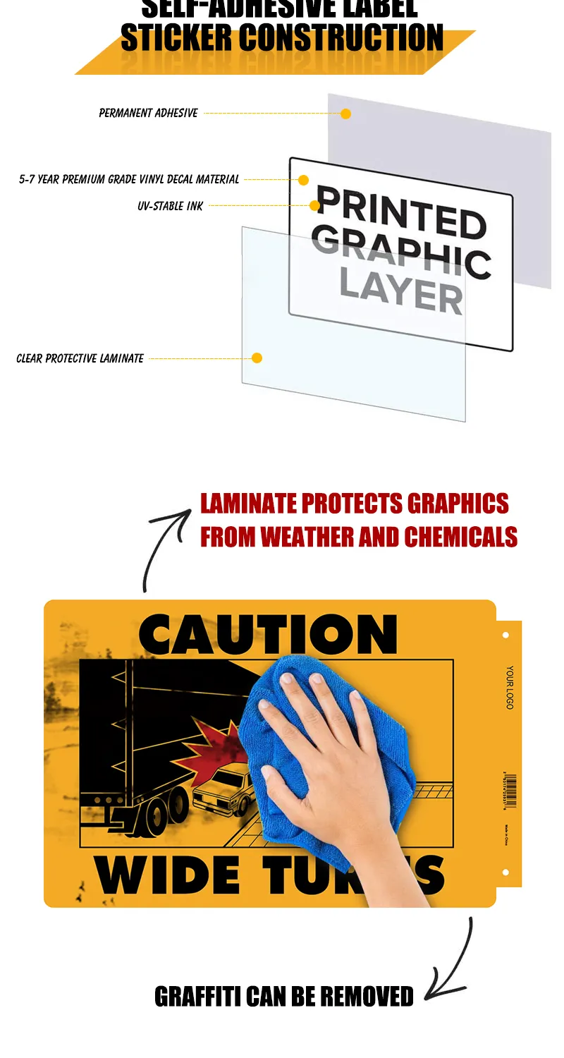 Caution Wide Turns Truck Decal with Truck and Car Graphic Driving ...