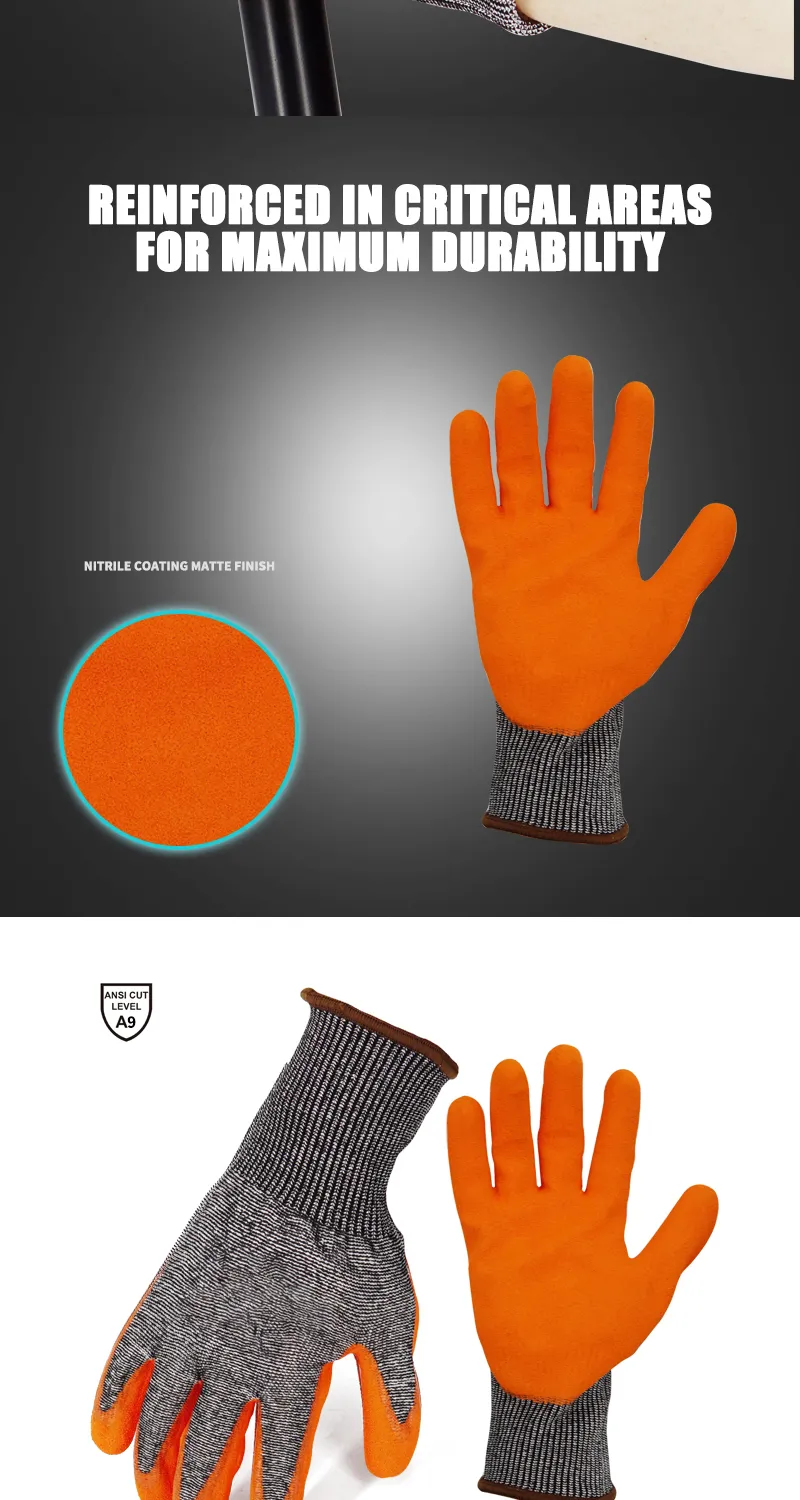 ANSI Cut Level 8 Rubber Latex Coated for Work Construction Crinkle ...