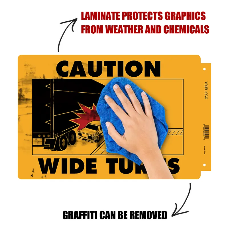 Caution Wide Turns Truck Decal with Truck and Car Graphic Driving ...