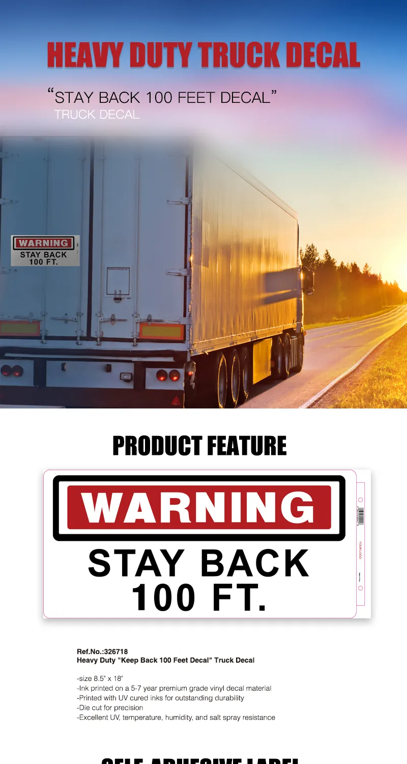 Heavy Duty Stay Back 100 Feet Decal Truck Decal Sign Self Adhesive,Auto ...