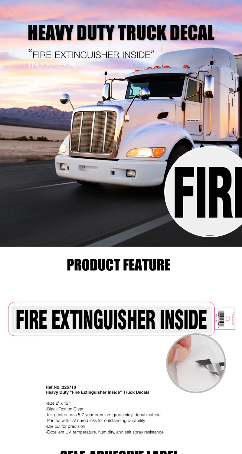 Heavy Duty Fire Extinguisher Inside Truck Decal Sign Self Adhesive,Auto ...