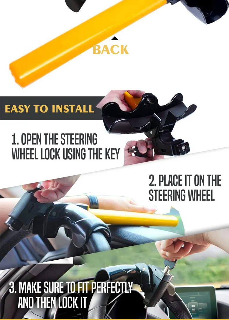 Universal Anti Theft Car Vehicle Steering Wheel Security Lock,Auto ...