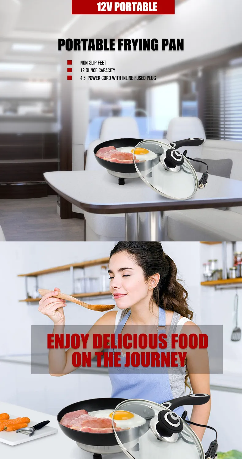 Compact 12V Car Frying Pan | Non-Stick, Portable, Scratch-Resistant