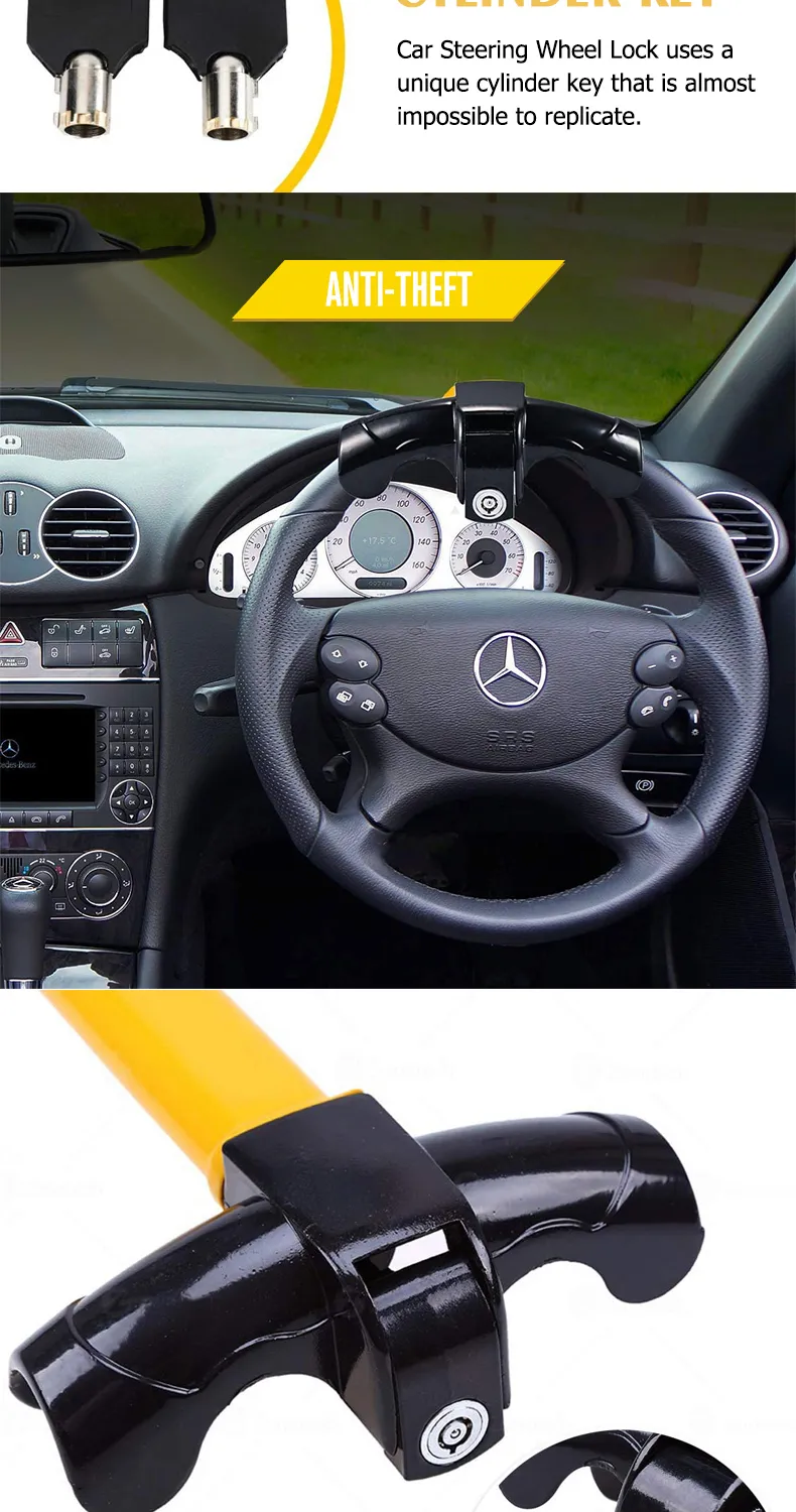 Universal Anti Theft Car Vehicle Steering Wheel Security Lock,Auto ...