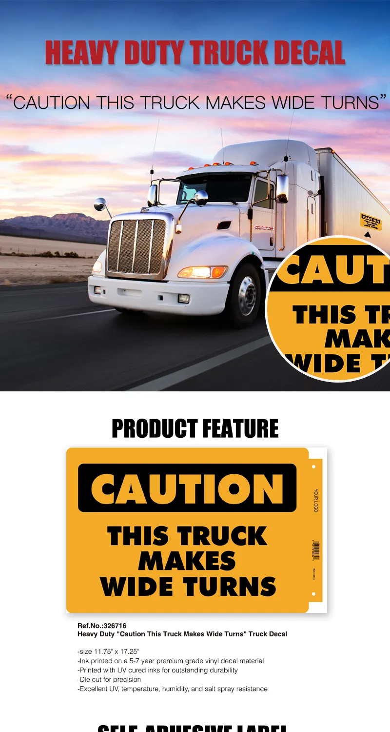 Caution This Truck Makes Wide Turns Driving Warning Decals Wide Turns ...