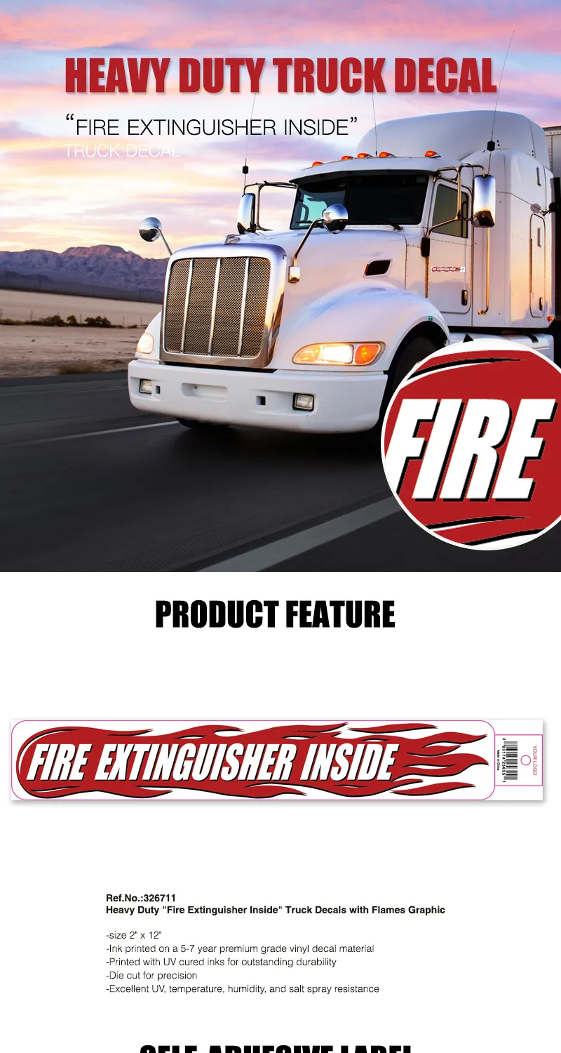 Heavy Duty Fire Extinguisher Inside Truck Decal With Flames Graphic ...