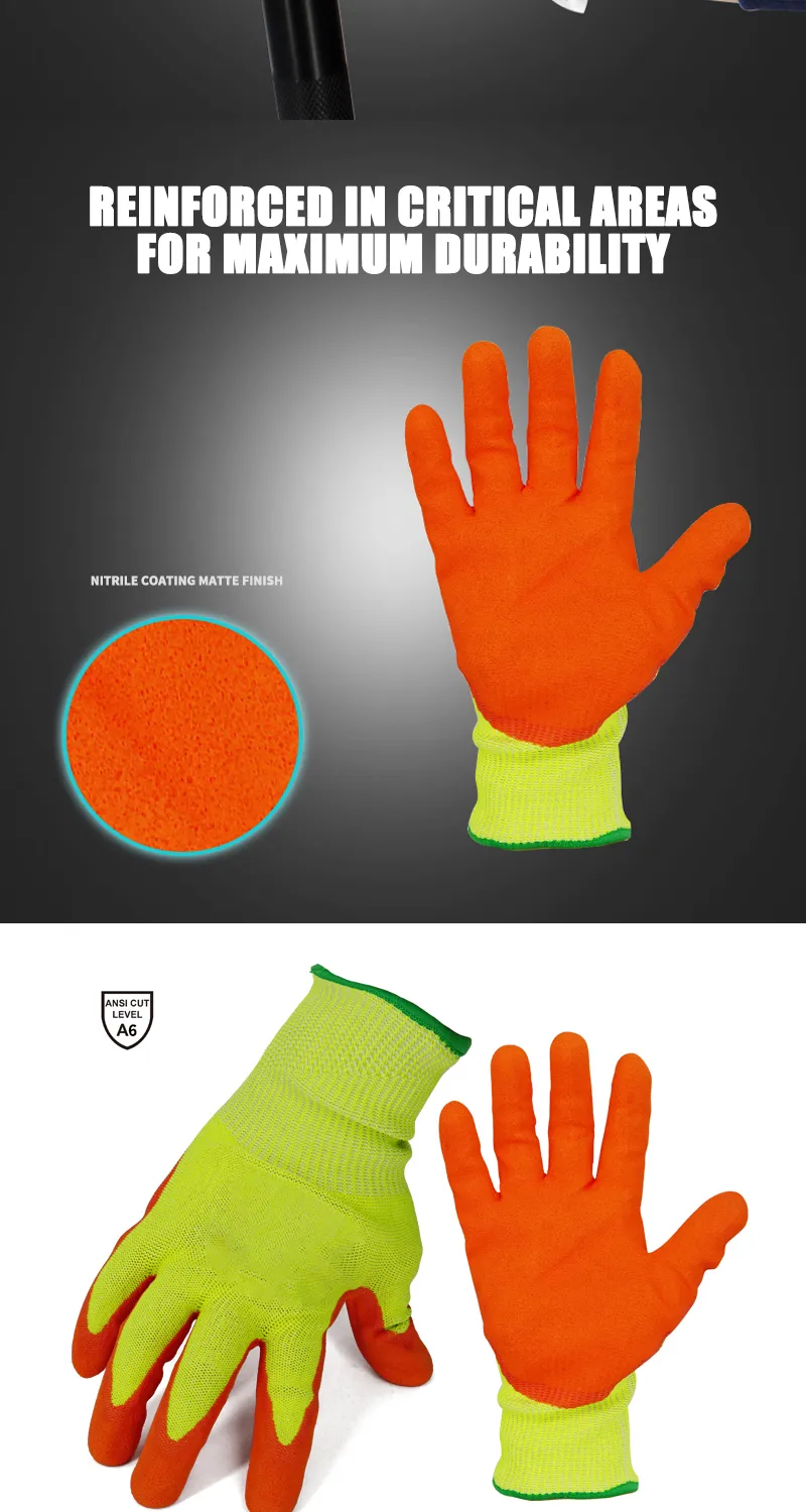 ANSI Cut Level 6 Rubber Latex Coated for Work Construction Crinkle ...