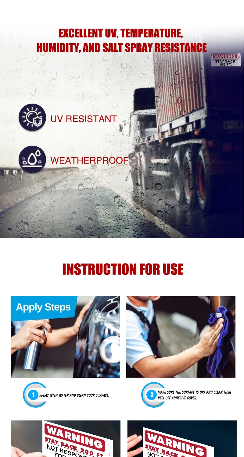 Heavy Duty Stay Back 100 Feet Decal Truck Decal Sign Self Adhesive,Auto ...