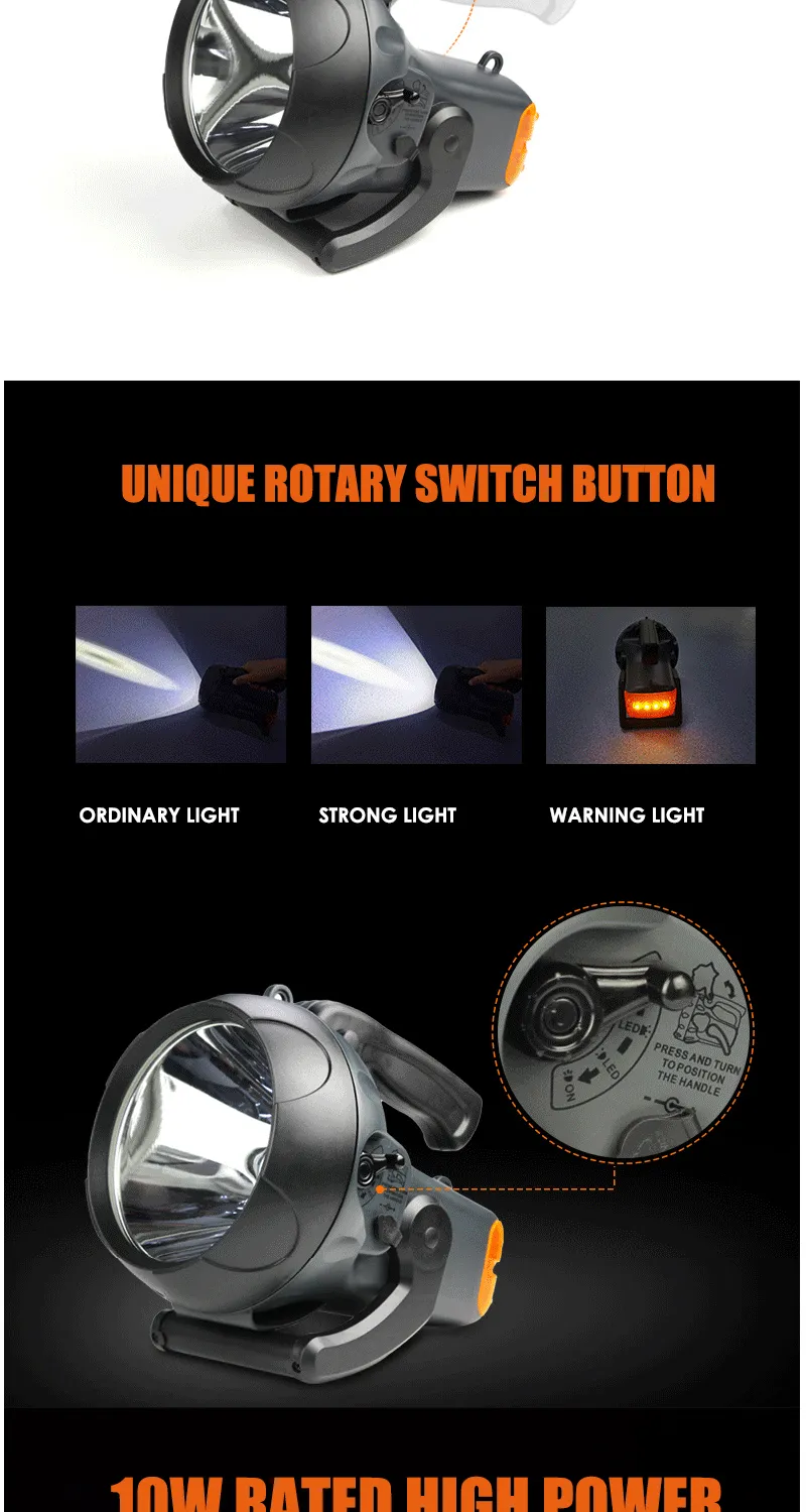 Rechargeable 10 Watt Handheld LED Spotlight Flashlight with Blinking ...