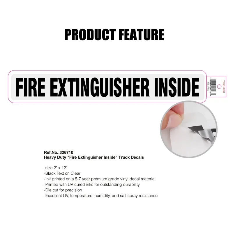 Heavy Duty Fire Extinguisher Inside Truck Decal Sign Self Adhesive,Auto ...